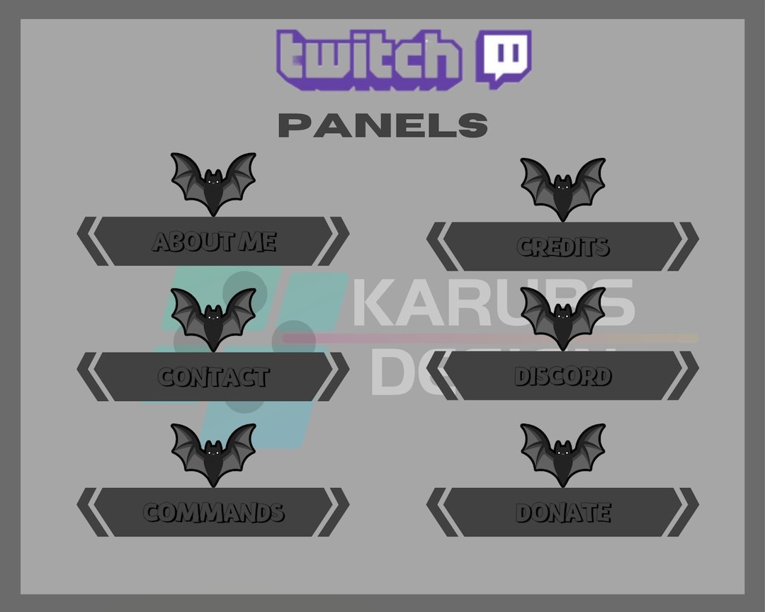 24x Twitch Panels Pack- Bat Panels, Black Background, About Me Panels ...