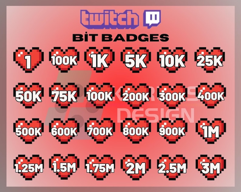 28x Pixel Heart Twitch Bit Badges, Pixel Bit Badges, Bit Badges, Twitch ...