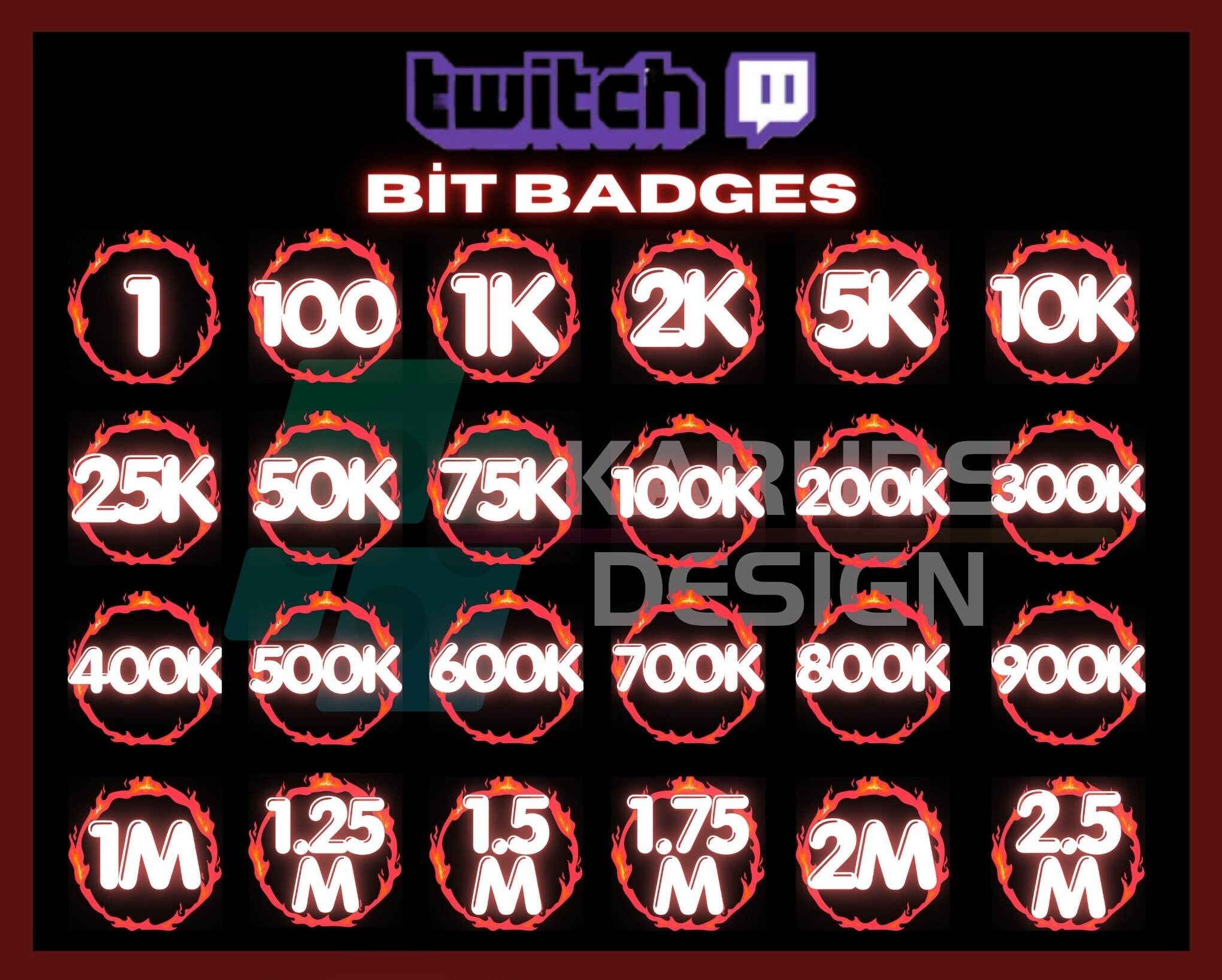 29x Fire Circle Flame Twitch Bit Badges, Neon Bit Badges, Red Circle ...