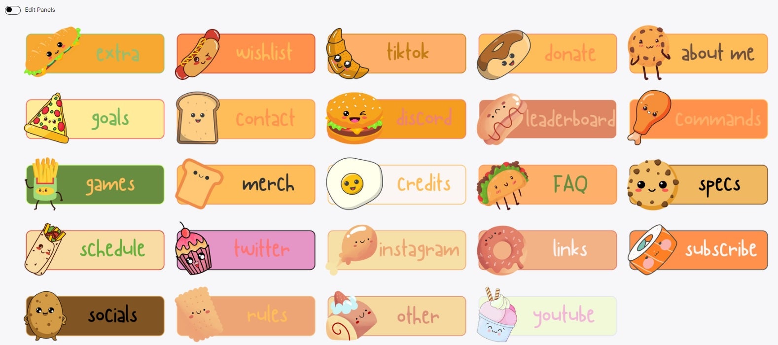 24x Twitch Panels Pack Kawaii Food Twitch Panels, Aesthetic, Cute Food ...