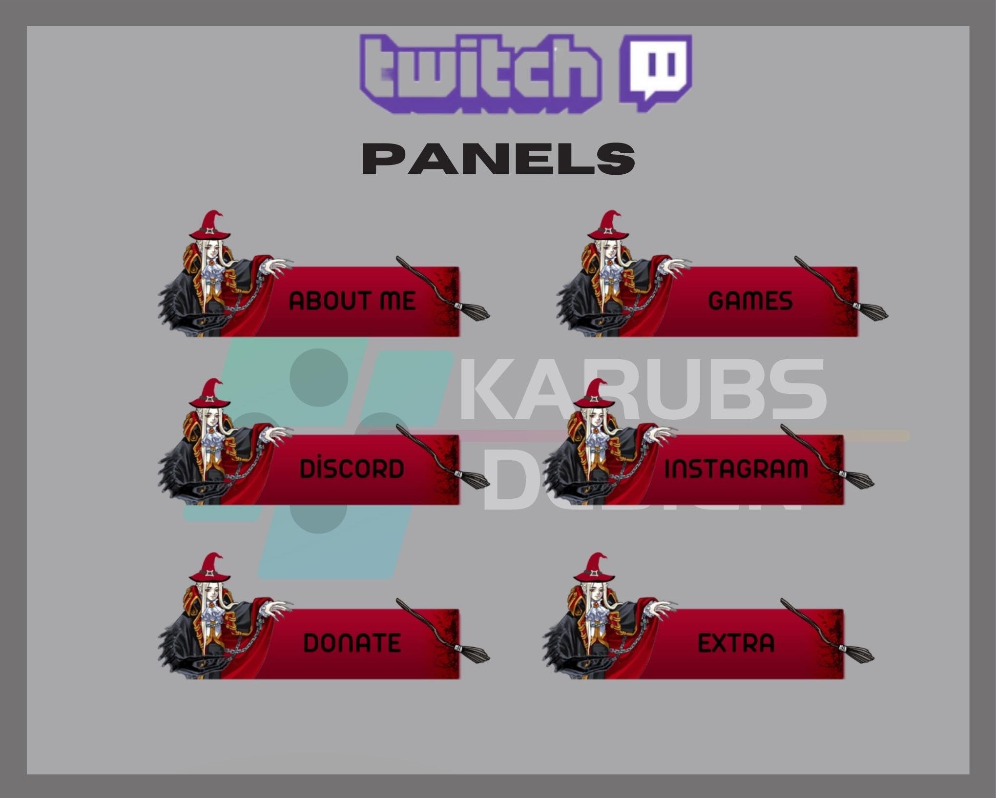 24x Twitch Panels Pack anime Cute Witch Panels, Witch, Witch's Stick ...