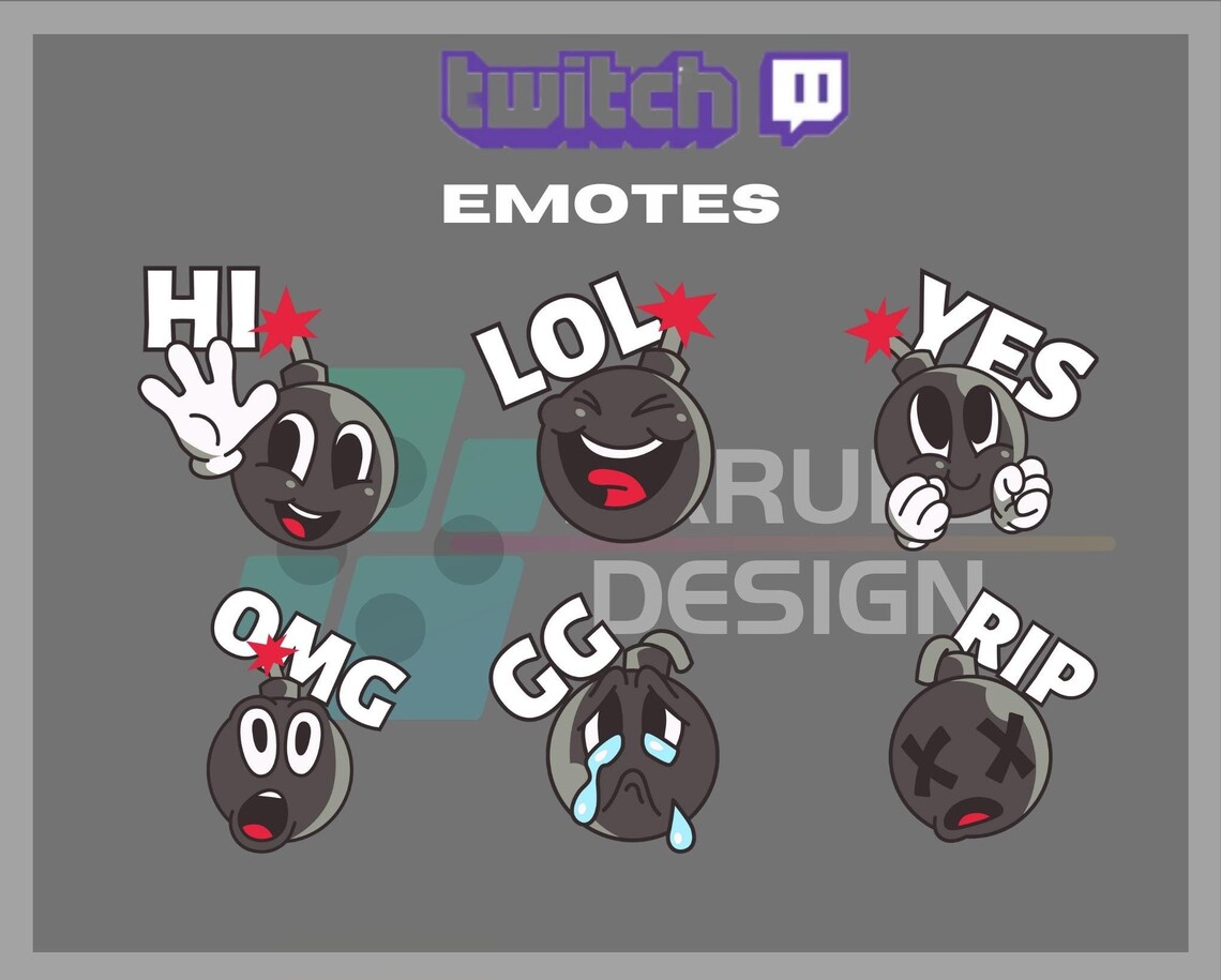 6 Twitch Emotes, Cute Bomb Emotes, Cute Emoji Emote Pack, Hi, Lol, Yes, Omg, for Streamers ...