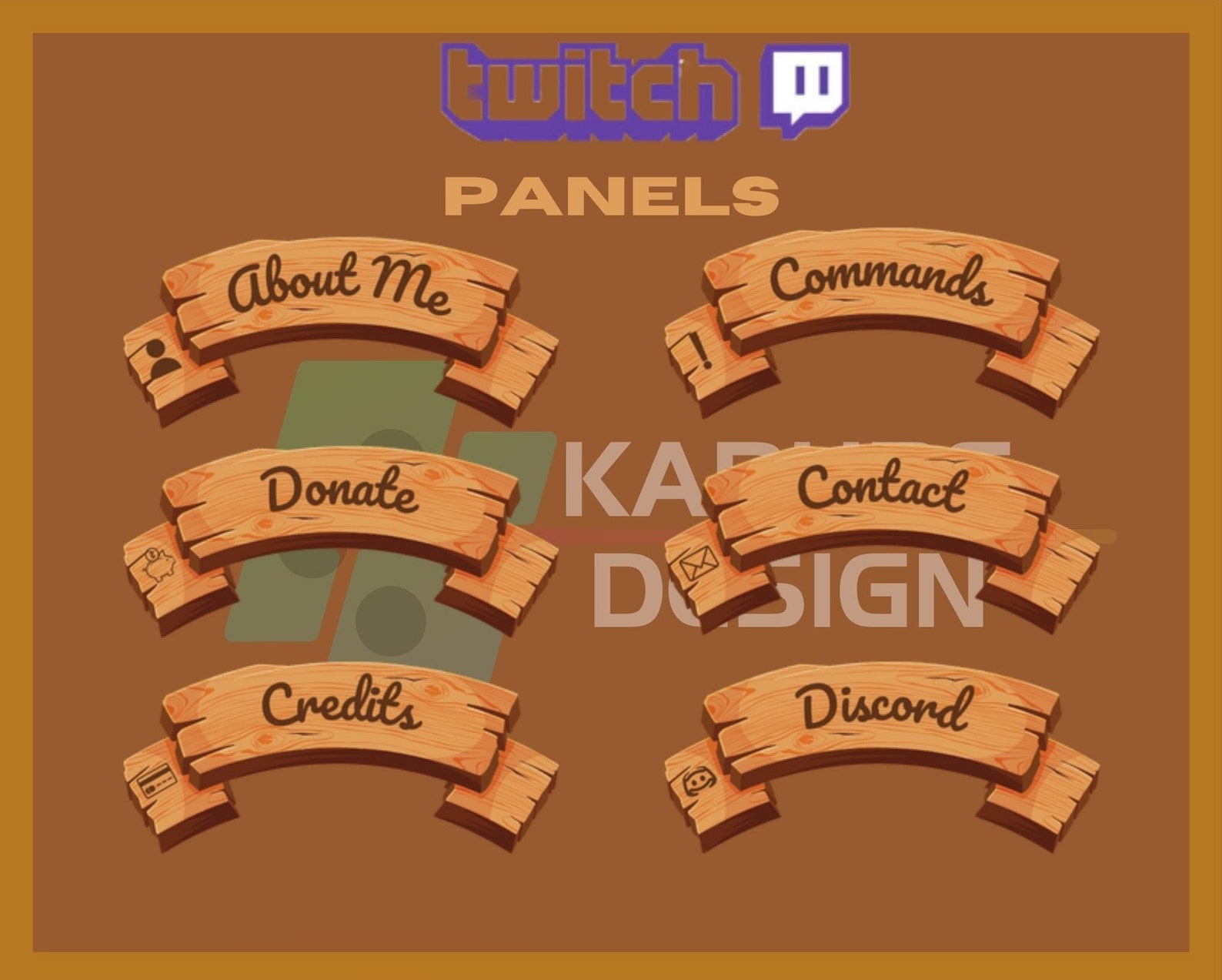 24x Twitch Panels Pack-wooden Banner, İcons, Wooden Background,twitch ...