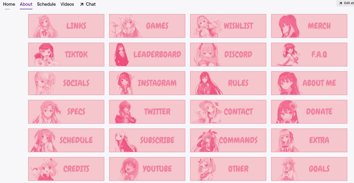 24x Twitch Panels Pack-cute Pink Anime Girls Panels, Cute Girl ...
