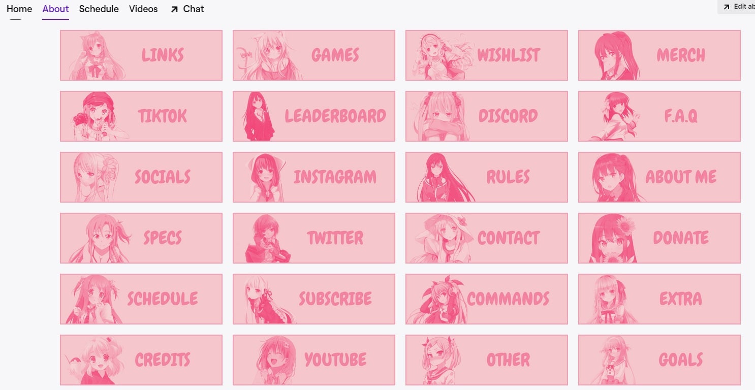 24x Twitch Panels Pack-cute Pink Anime Girls Panels, Cute Girl ...