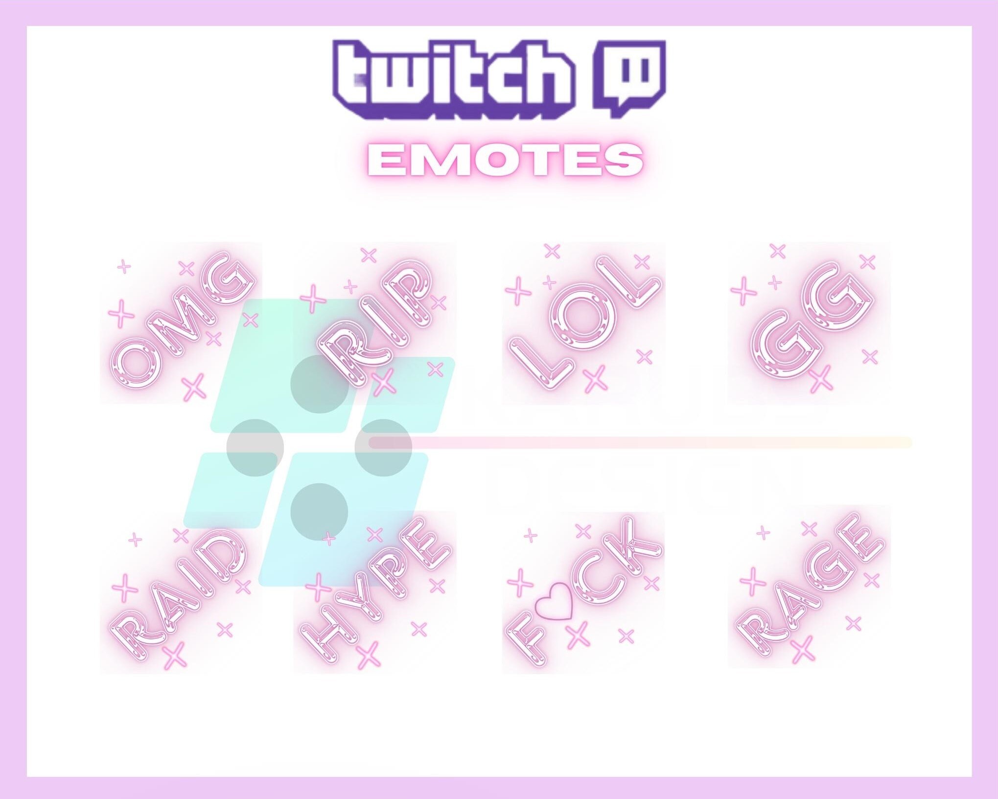 8 Twitch Emotes, Pink Text Emotes, Raid Emote, Fck Emote, Hype Emote ...