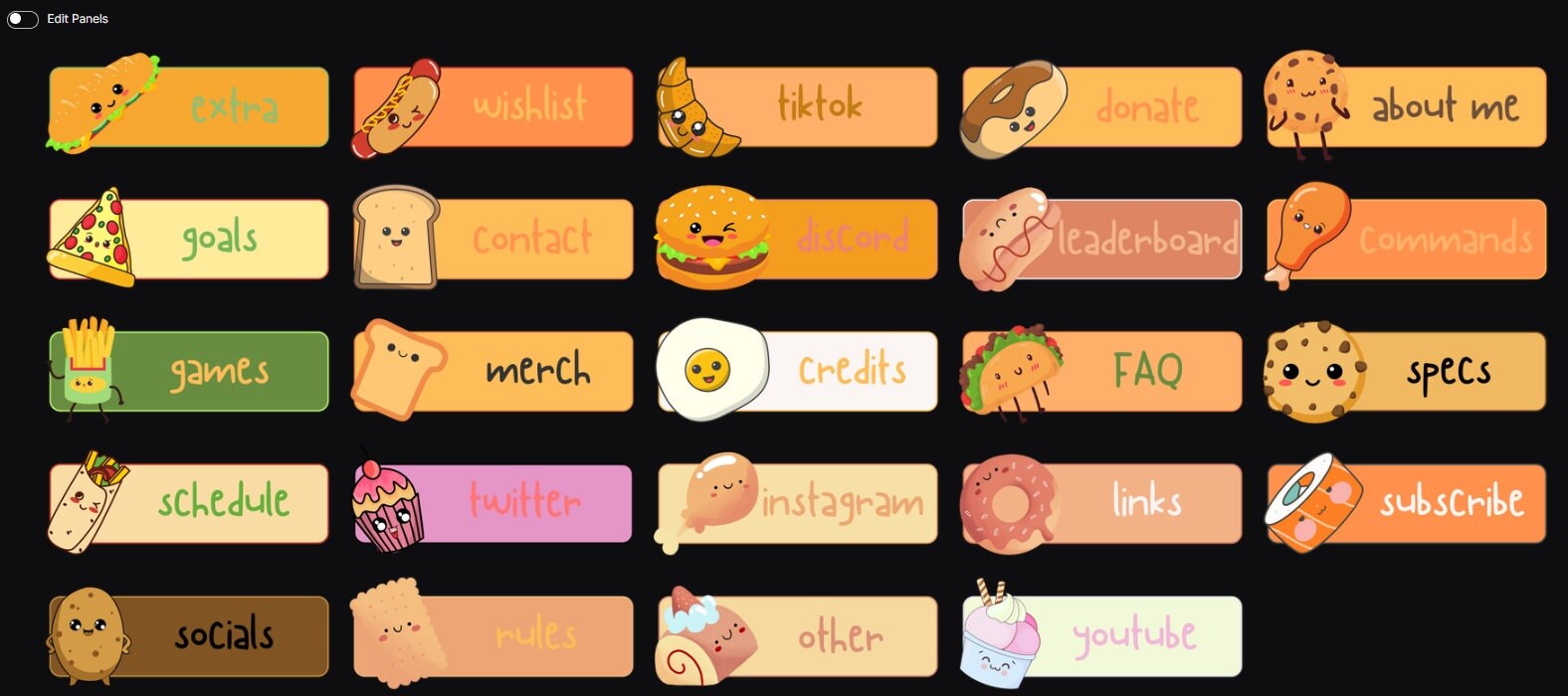 24x Twitch Panels Pack Kawaii Food Twitch Panels, Aesthetic, Cute Food ...