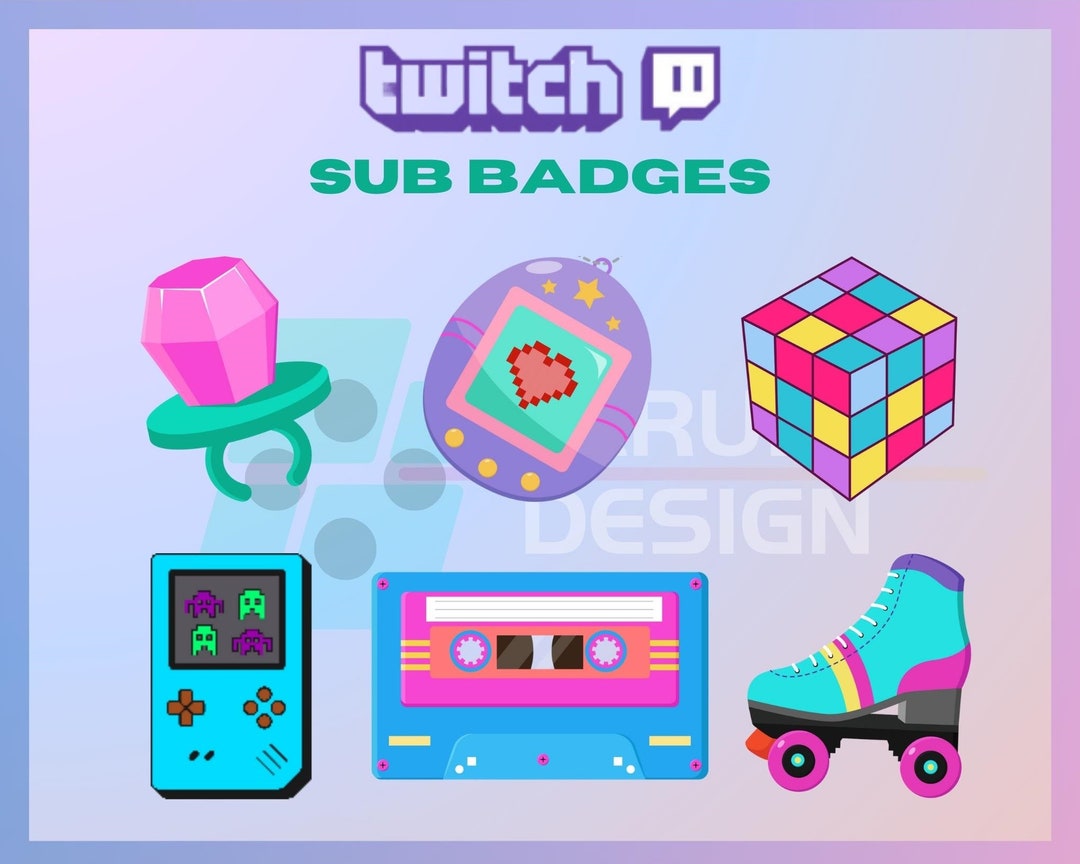 90s Nostalgia Twitch Sub Badges, Roller Skates Badge, Rubik's Cube ...