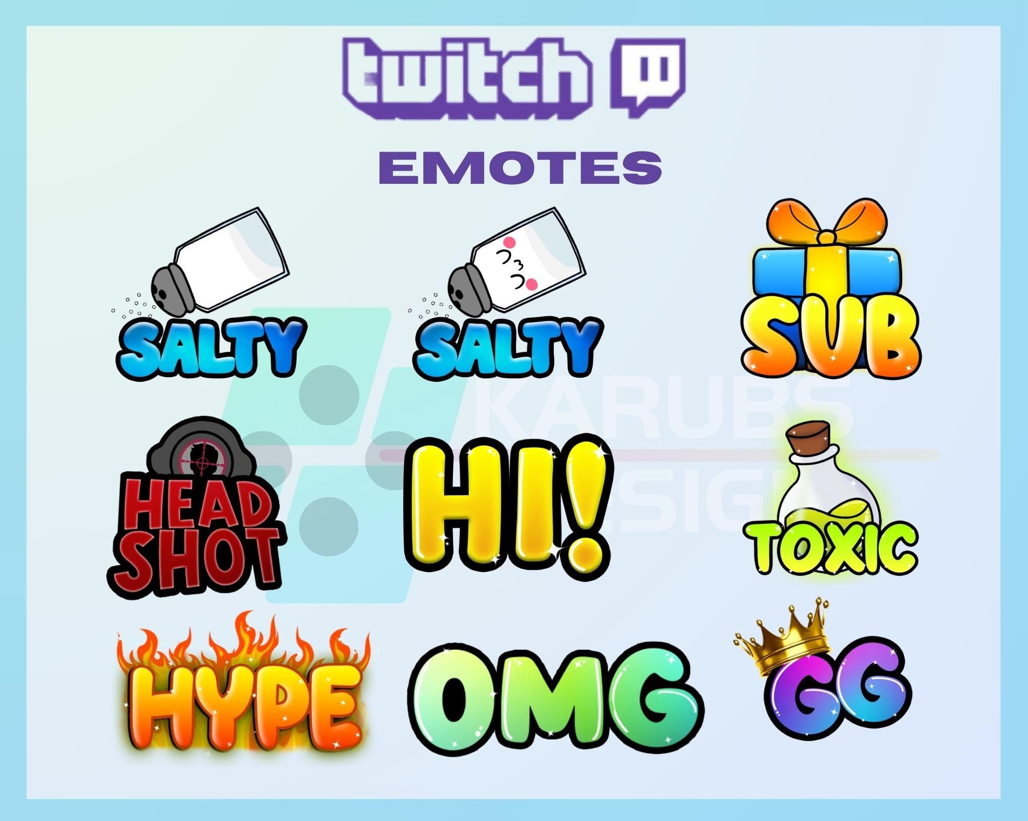 9 Twitch Emotes, Twitch Text Emote, GG Emote, Omg Emote, Salty Emote ...