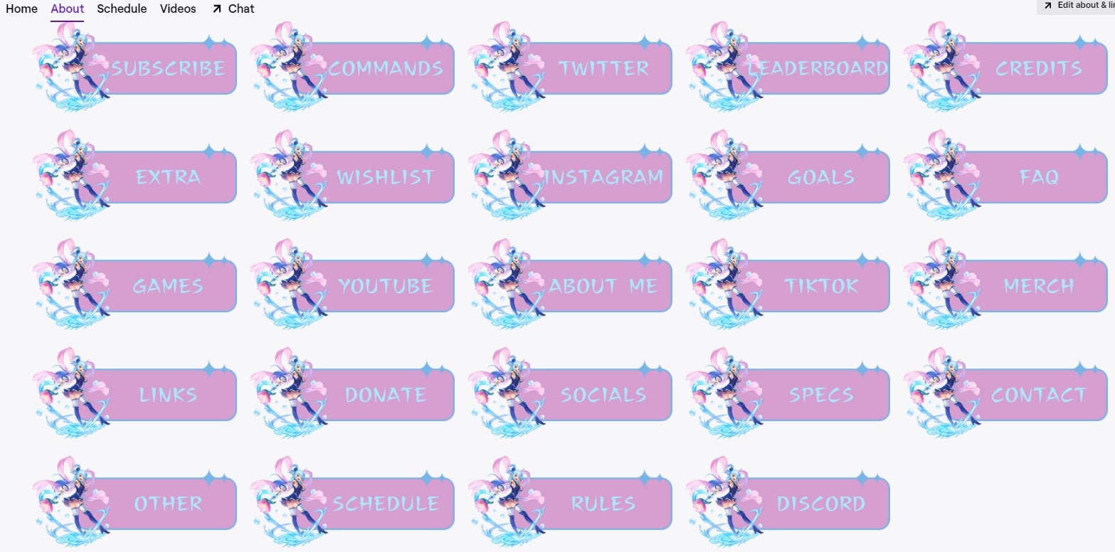 24x Twitch Panels Pack - Cute Pink Anime Girls Panels, Cute Girl, Blue ...