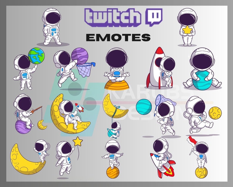 17 Twitch Emotes, Astronaut Emote Pack, Space, Yoga, Planets, Cute ...