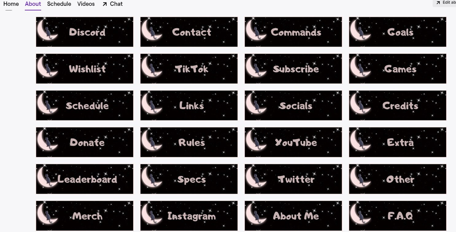24x Twitch Panel Pack - Midnight and Cat Twitch Panels, Midnight, Moon ...