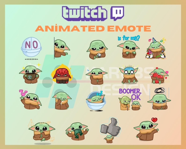 Twitch animado, emote de chute, emote animado do Baby Yoda, emote do ...