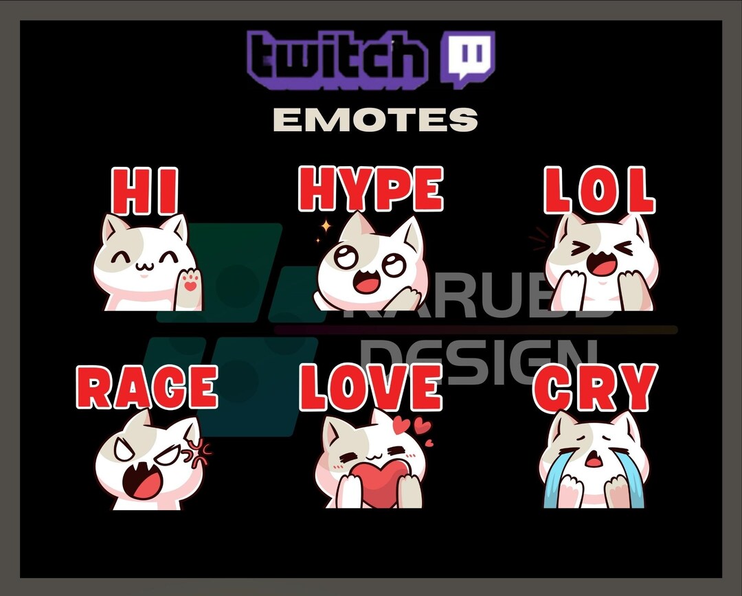 6 Twitch Emotes, Cat Emote, Cute Kitten, Hi Emote, Hype Emote, Rage ...