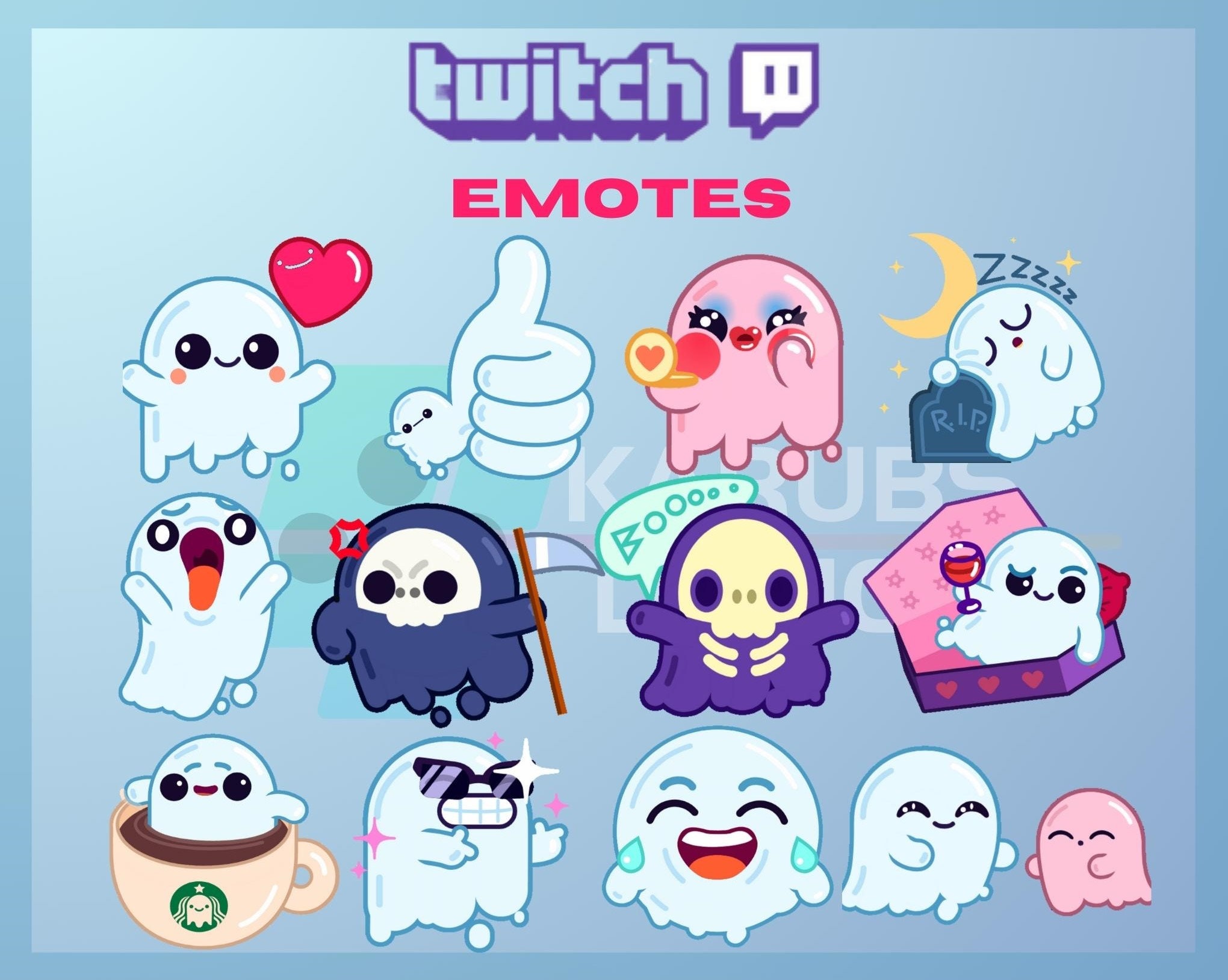 12 Twitch Emotes, Ghost Emote Pack, Cute Emote, Heart Emote, Love Emote ...