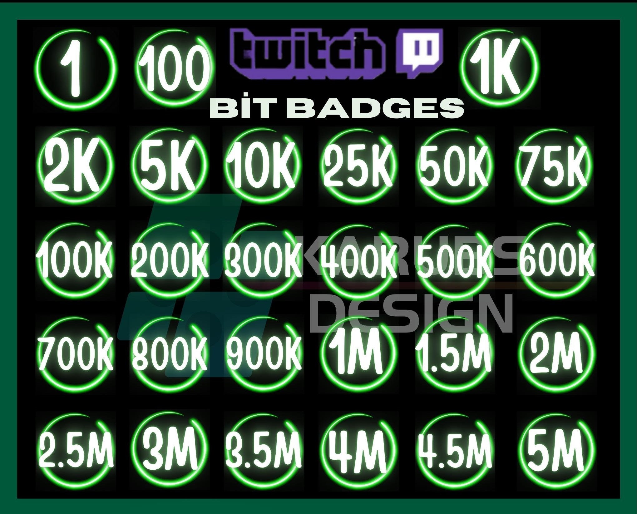 27x Neon Green Twitch Bit Tier Badges, Bit Badges, Neon Green, Cute Bit ...