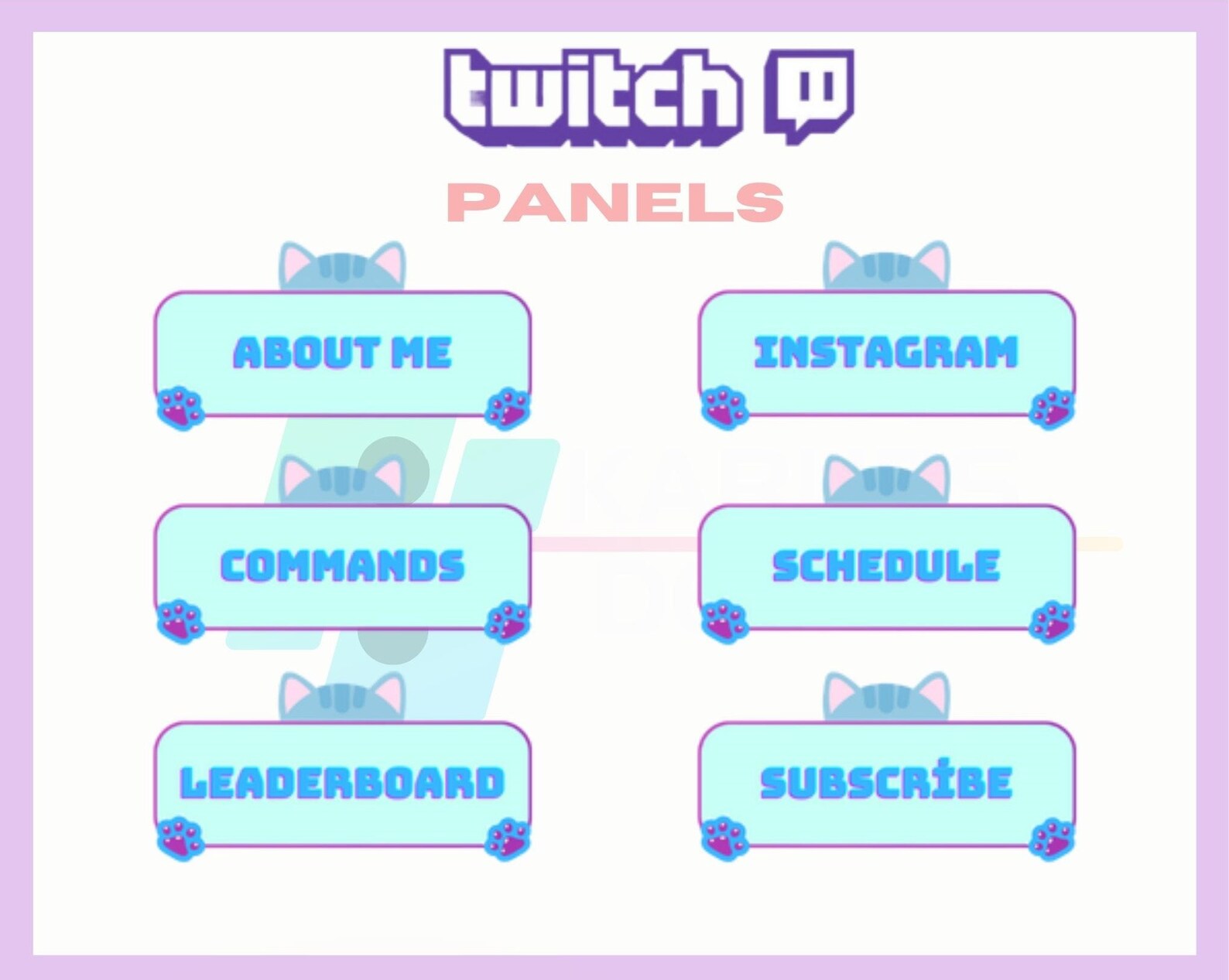 24x Twitch Panels Pack- Cute Blue and Purple Cat Panels, Paws, Cat Ears ...