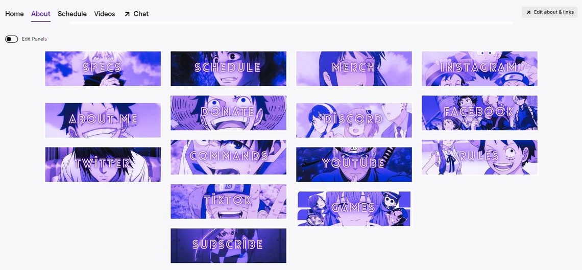 15x Twitch Panels Pack - Cute Anime Panels, Anime Girl, Purple Panel ...
