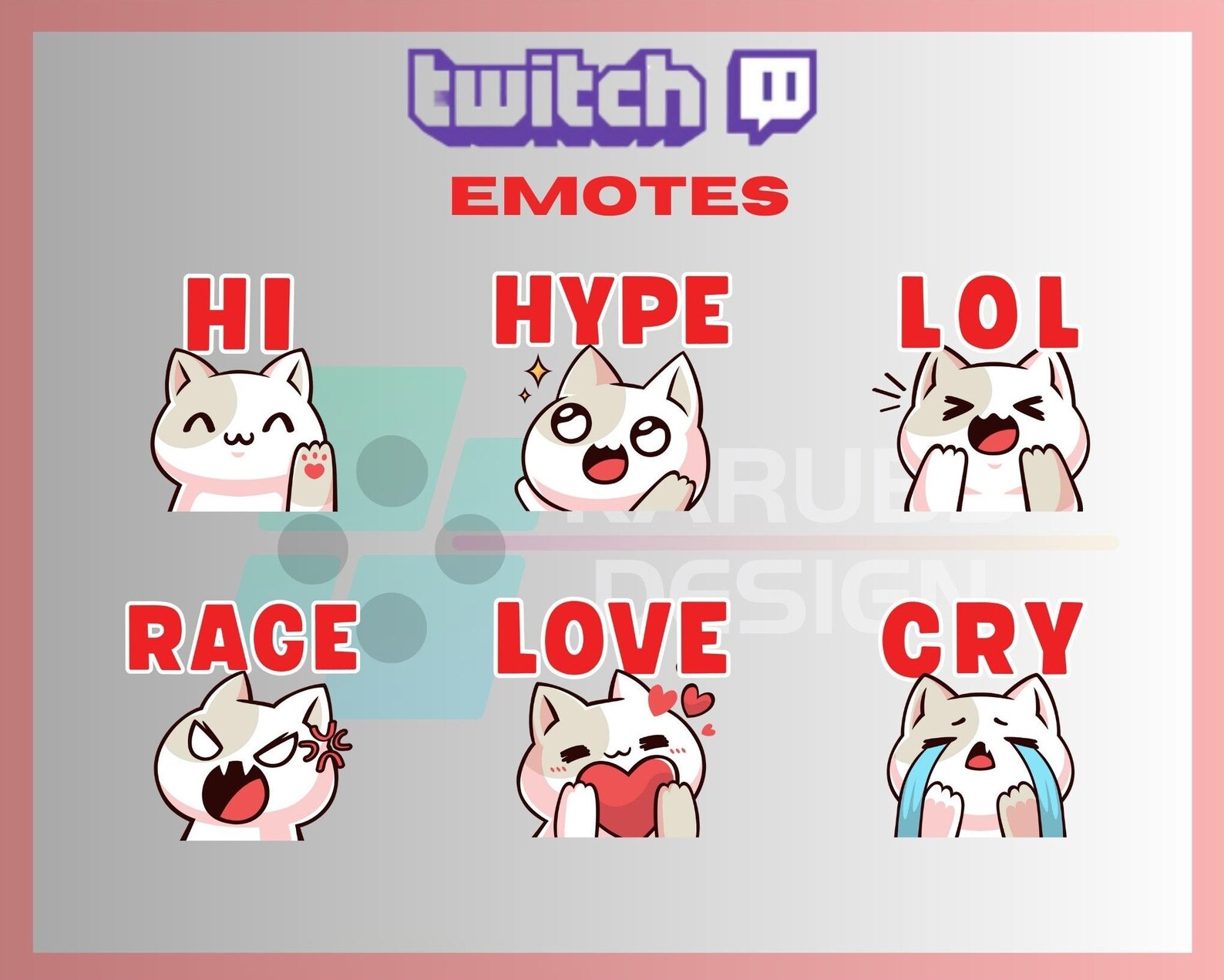 6 Twitch Emotes, Cat Emote, Cute Kitten, Hi Emote, Hype Emote, Rage ...