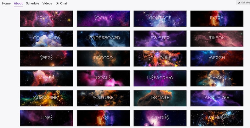 24x Twitch Panels Pack Abstract Nebula Panels, Planet, Galaxy, Sky, Colorful, Purple, for ...