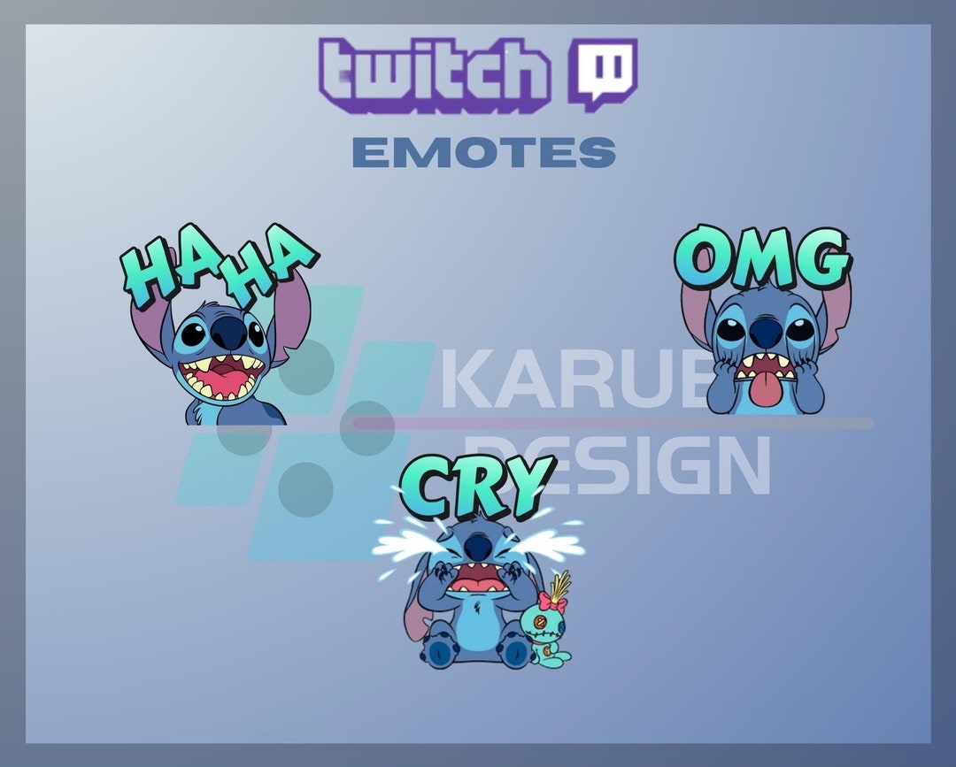 3 Twitch Emotes, Stitch Emote, Hahaha Emote, OMG Emote, Don't Cry Emote ...