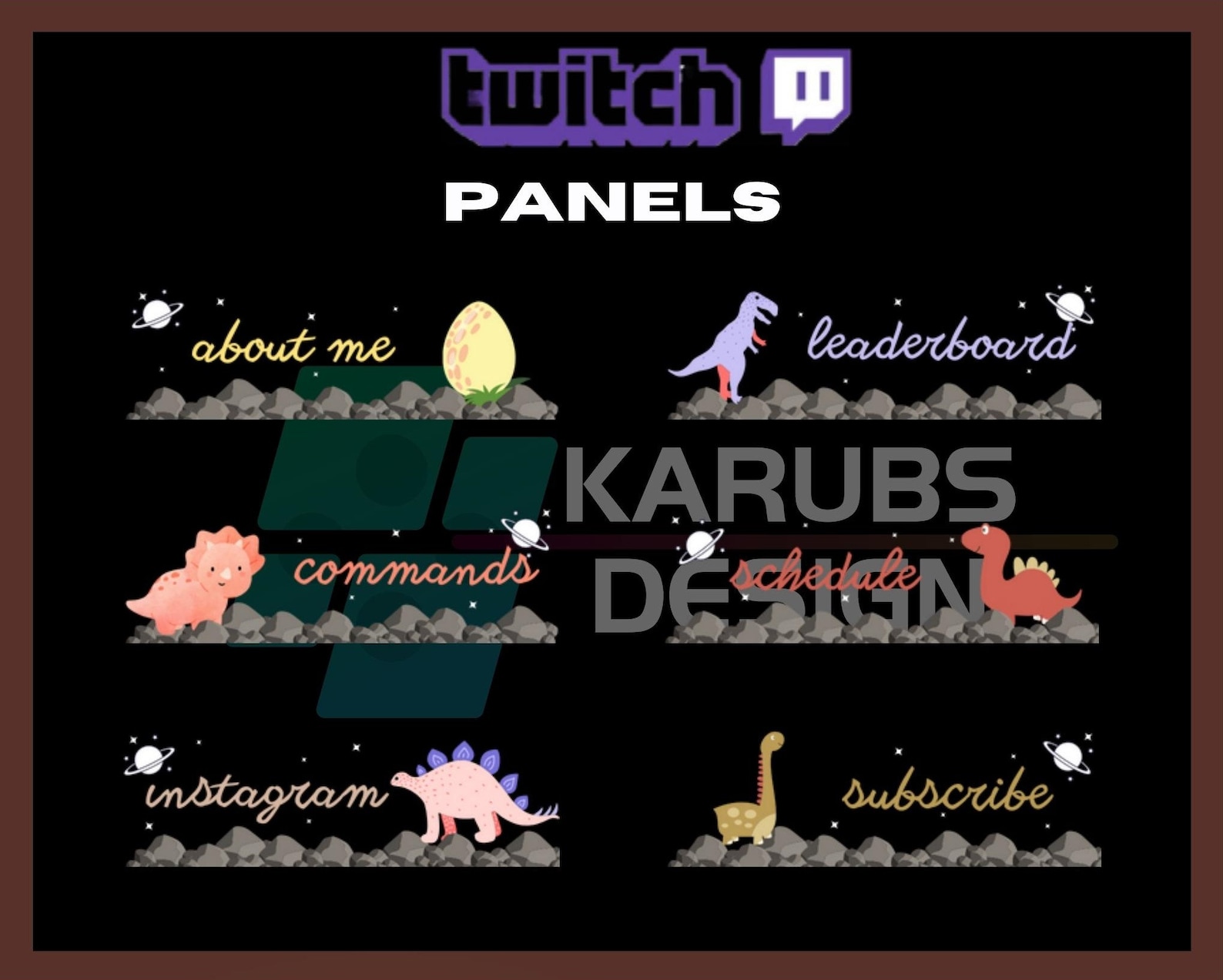 24x Twitch Panels Pack- Cute Dinosaurs Panel, Cute, Night Theme ...