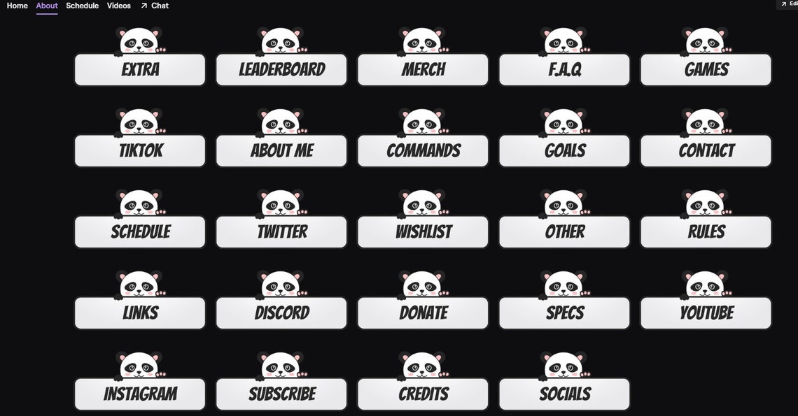 24x Twitch Panels Pack - Cute Panda Panels, Animal, Gamer, White ...