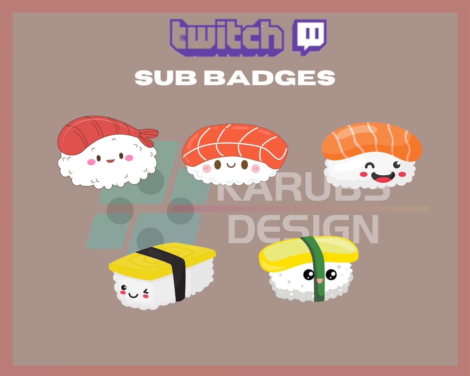 Sushi Twitch Sub Badges, Food Badges,cute Badges,kawaii Badges,twitch ...