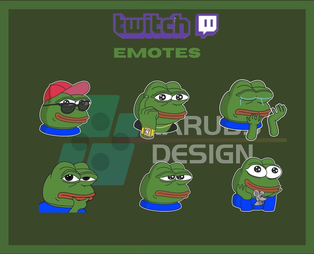6 Twitch Emotes,pepe Frog Emote,cool,happy,sad,thoughtful,tripper,use ...