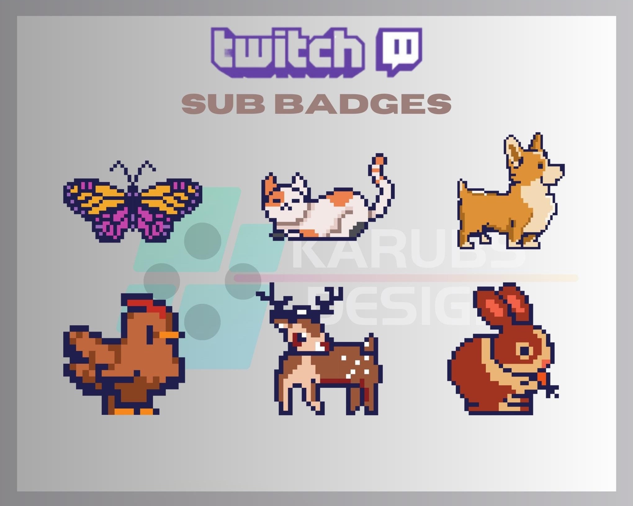 Animals Pixel Twitch Sub Badges, Pixel Badges, Cat Badges, Chicken ...