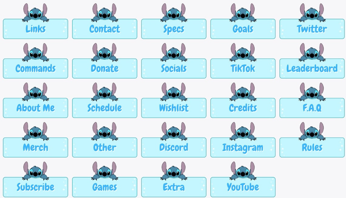 24x Twitch Panels Pack Stitch Twitch Panels, Cute Panel, Modern Stitch ...