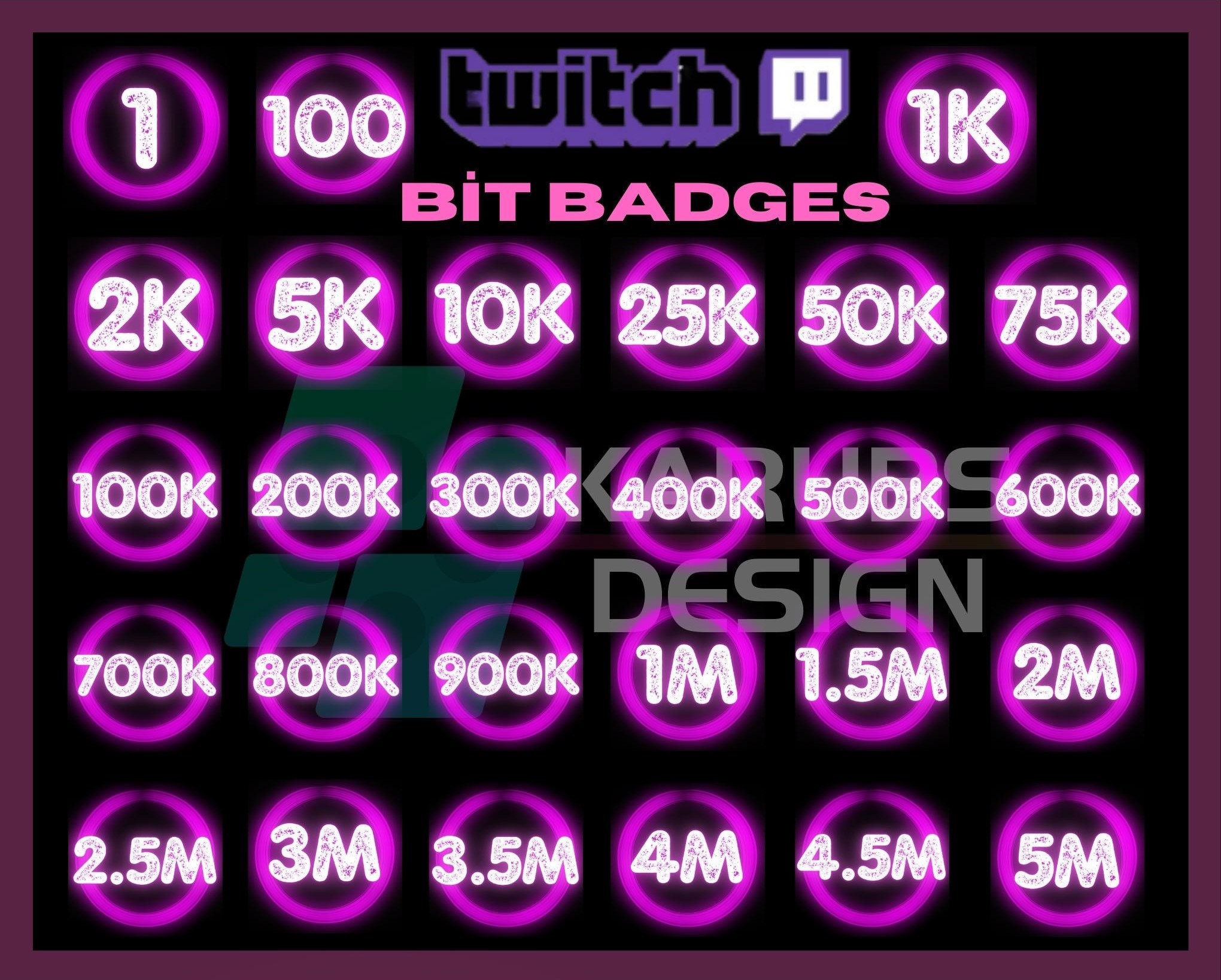 27x Neon Pink Twitch Bit Tier Badges, Bit Badges,neon Pink,cute Bit ...