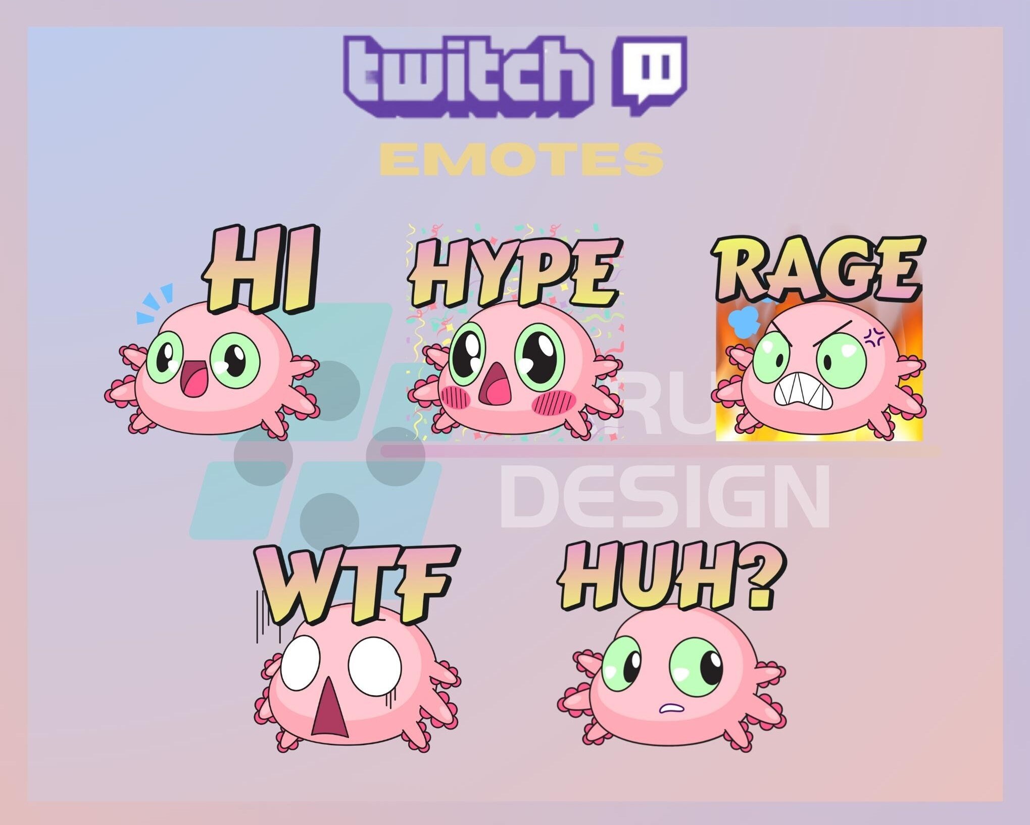 5 Twitch Emotes Cute Axolotl Emote Hype Emote WTF Emote - Etsy