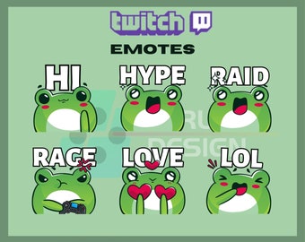 6 Twitch, Kick Emotes, Cute Frog Twitch Emotes, Love, Hype, Rage, Raid ...