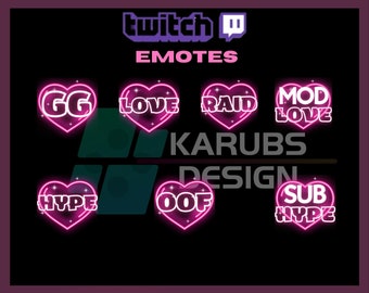 7 Twitch Emotes, Pink Neon Heart Emote, Neon Text Hearts, Pink Emote ...