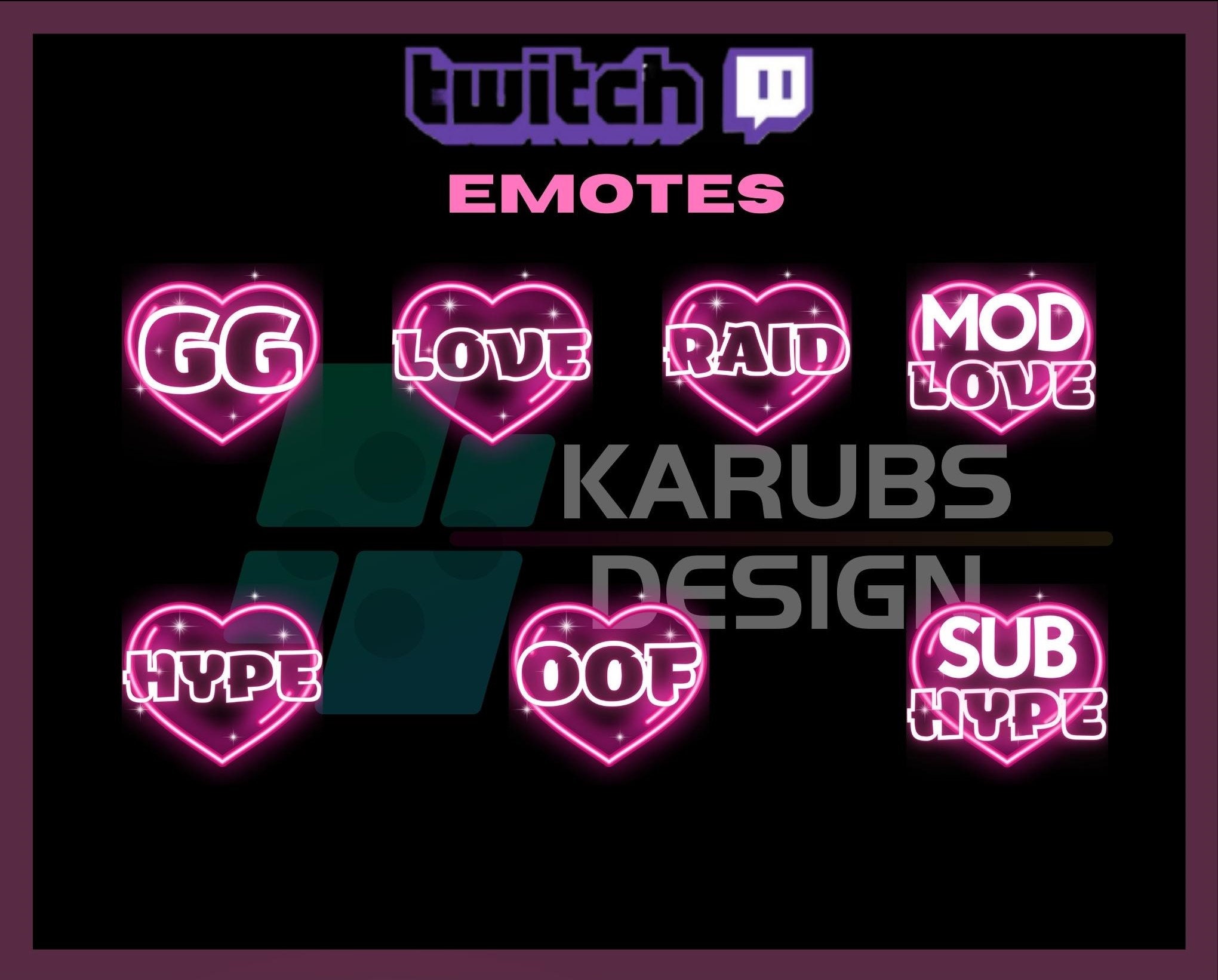 7 Twitch Emotes, Pink Neon Heart Emote, Neon Text Hearts, Pink Emote ...
