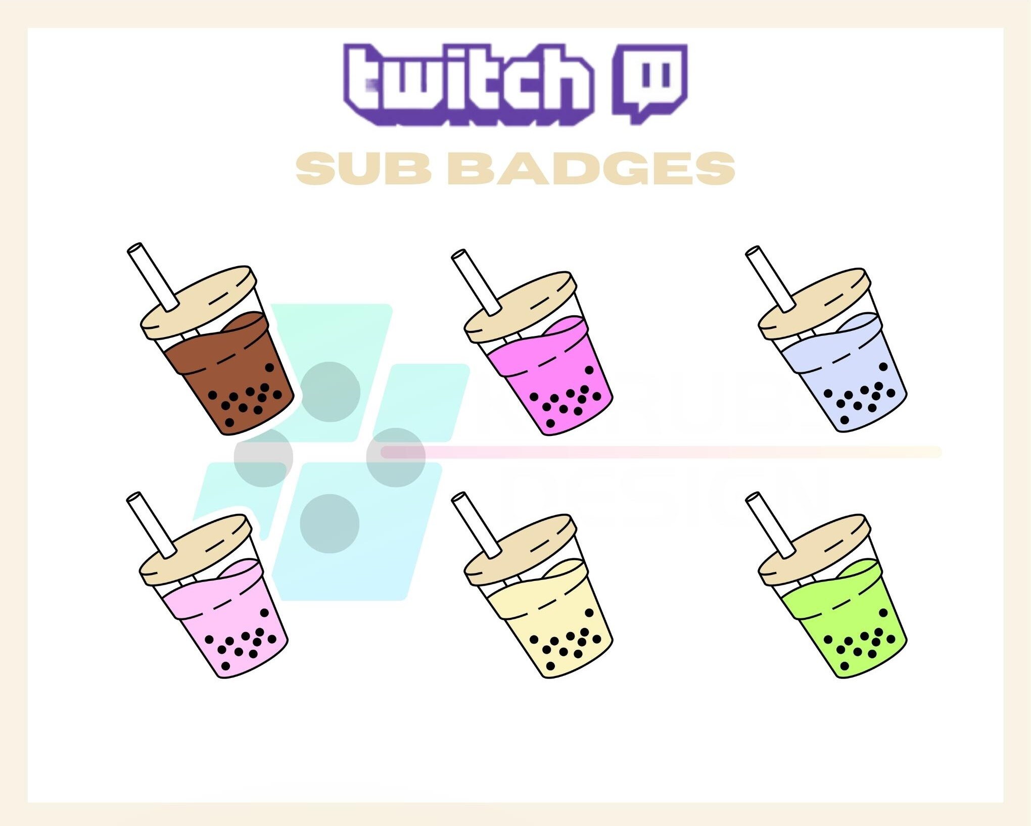 Boba Twitch Sub Badges, Bubble Tea, Pastel Badge Set, Sub Badges, Boba ...