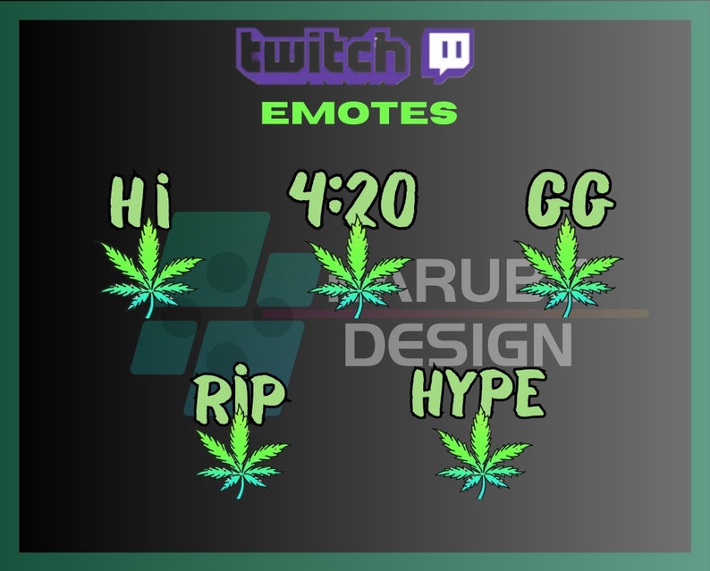 5 Twitch Emotes Weed Emote Hi Emote Gg Emote Hype Emote Rip Emote For Streamers Instant