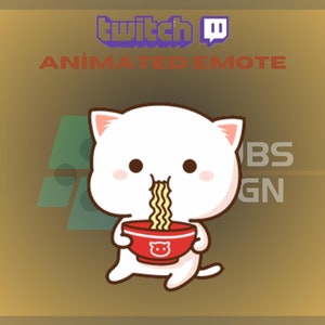 Animated Twitch, Kick Emote, Cat Eating Emote, Cute Cat Emote, Noodles ...