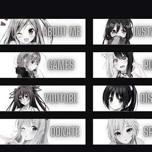 15x Twitch Panels Pack - Dark Anime Girls Panels, Cute Anime, Black and ...