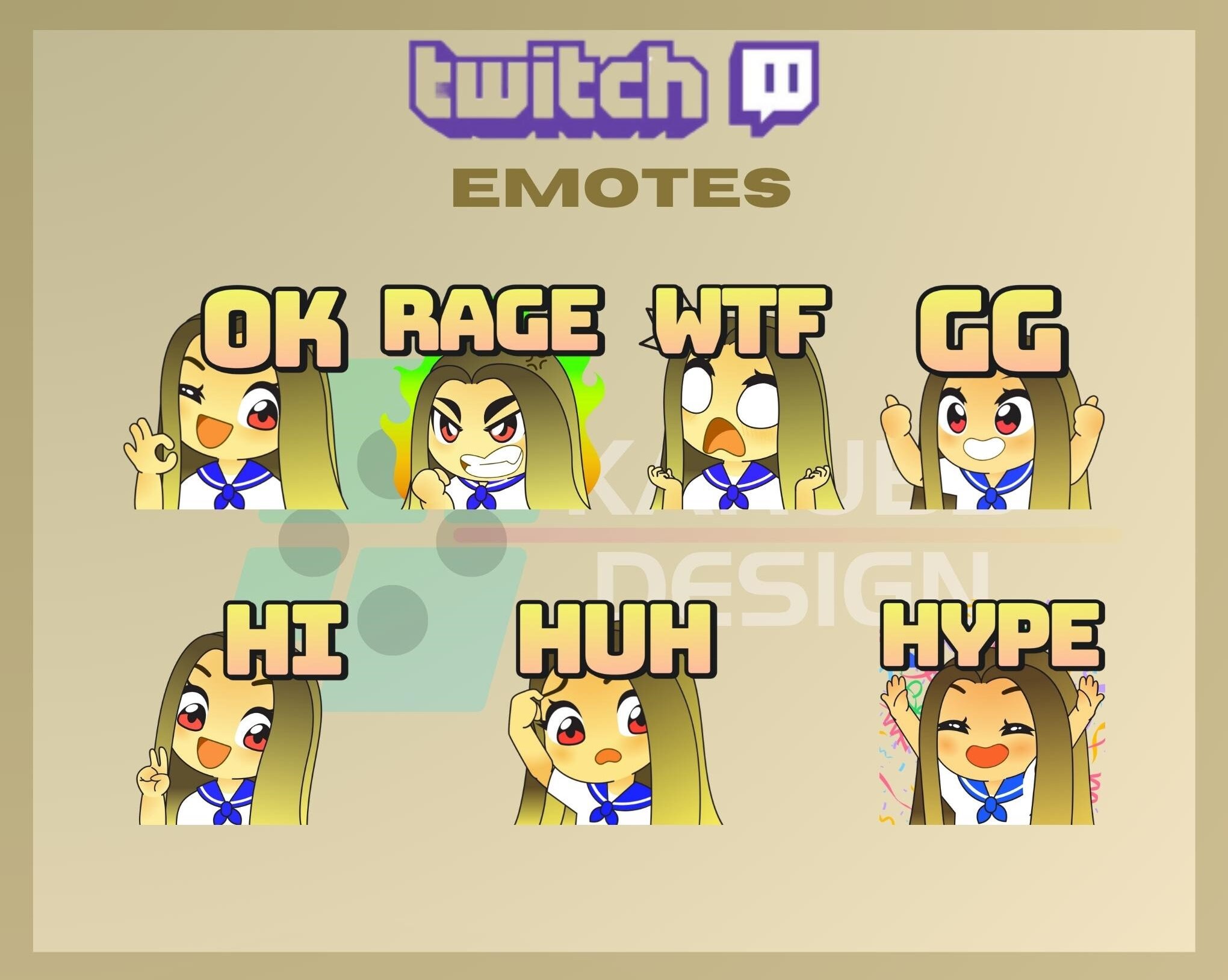 7 Twitch Emotes, Cute Anime Girl Emote, Yellow Hair Emote, Anime Emote ...