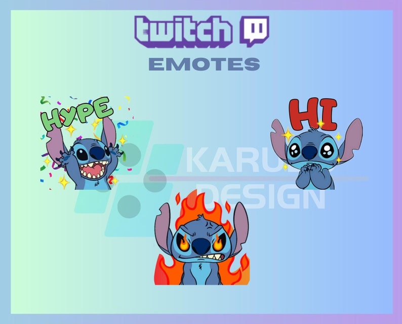 3 Twitch Emotes Cute Stitch Emote Hype Emote Rekt Emote Hi - Etsy