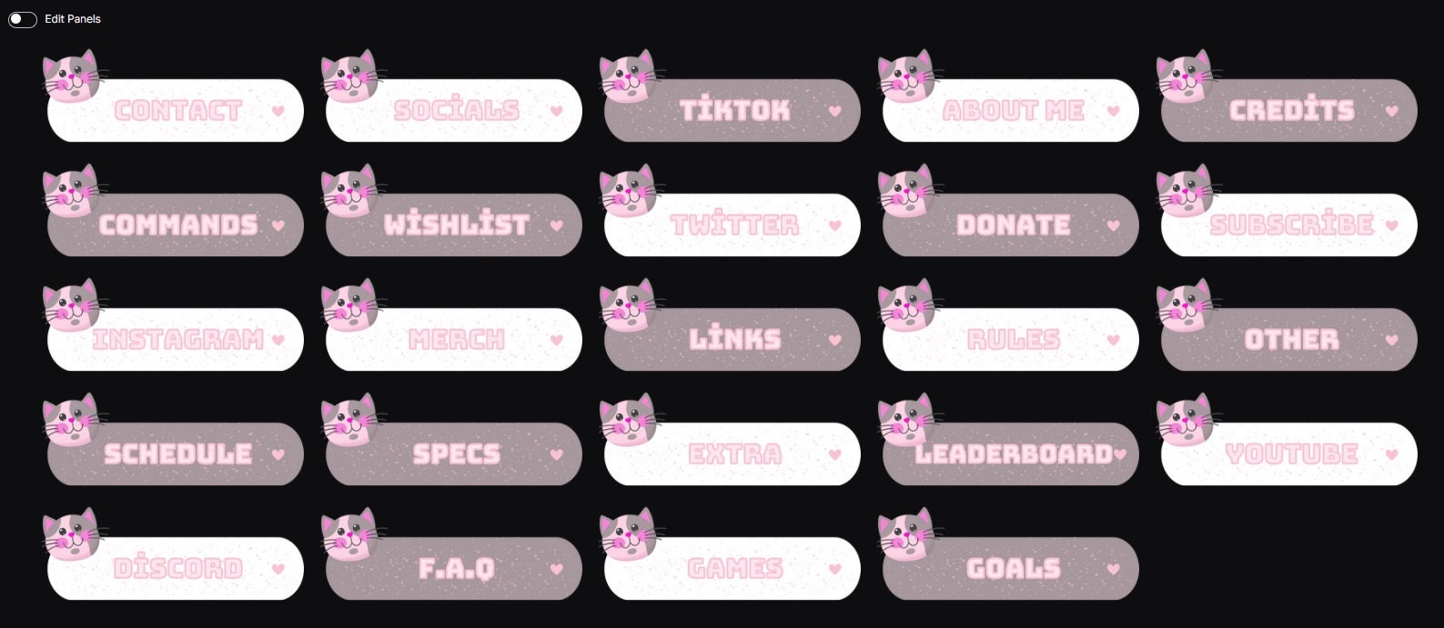 24x Twitch Panels Pack Kawaii Cat, Cute Cat, White/brown/pink, Kitten ...