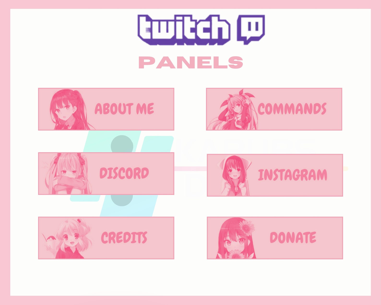 24x Twitch Panels Pack-cute Pink Anime Girls Panels, Cute Girl ...