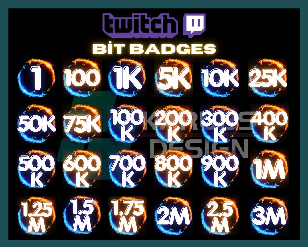 28x Dragon Fire and Blue Twitch Bit Badges, Fire Badges, Dragon Bit ...