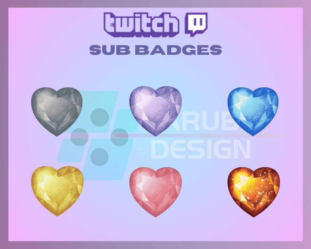 Cute Jewel Heart Twitch Sub Badges, Heart Sub Badges, Gem Heart Badges ...