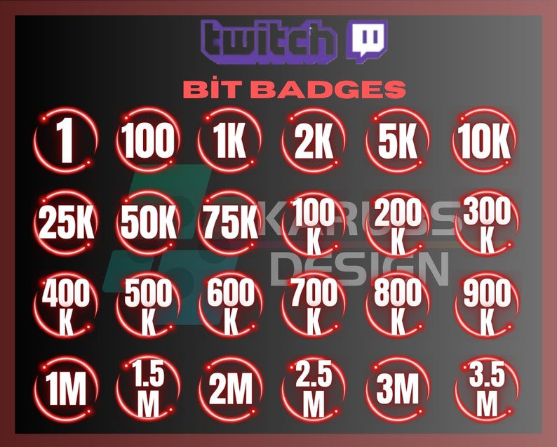 27x Neon Red Whirlpool Twitch Bit Tier Badges, Glow Badges, Red ...