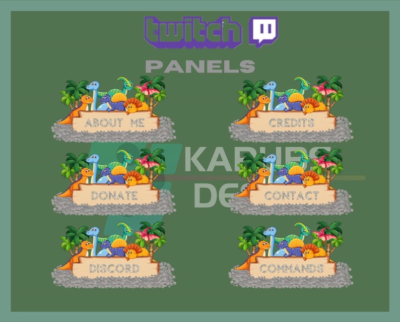 24x Twitch Panels Pack Stone Age Panel, Cute Dinosaurs, Dino, Charming, for Streamers Instant ...
