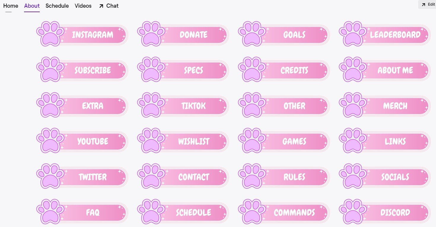 24x Twitch Panels Pack -cute Pink Paw Panels, Kawaii Panels, Cat Paw ...