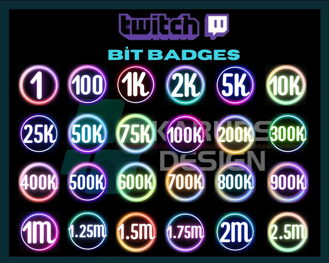 29x Rainbow Neon Twitch Bit Tier Badges, Bit Badges, Rainbow, Cute Bit ...